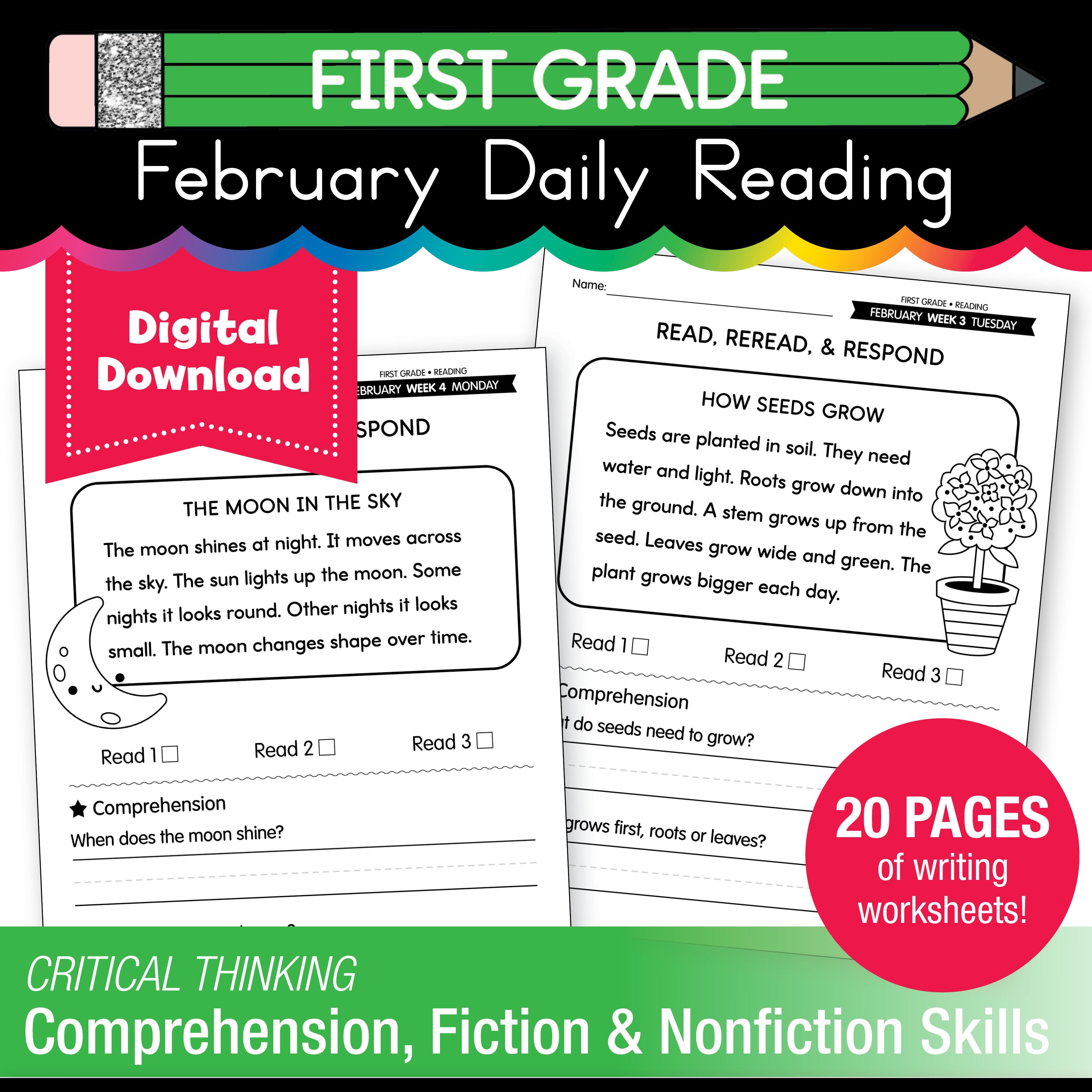 Printable First Grade February Daily Reading - Playground Press